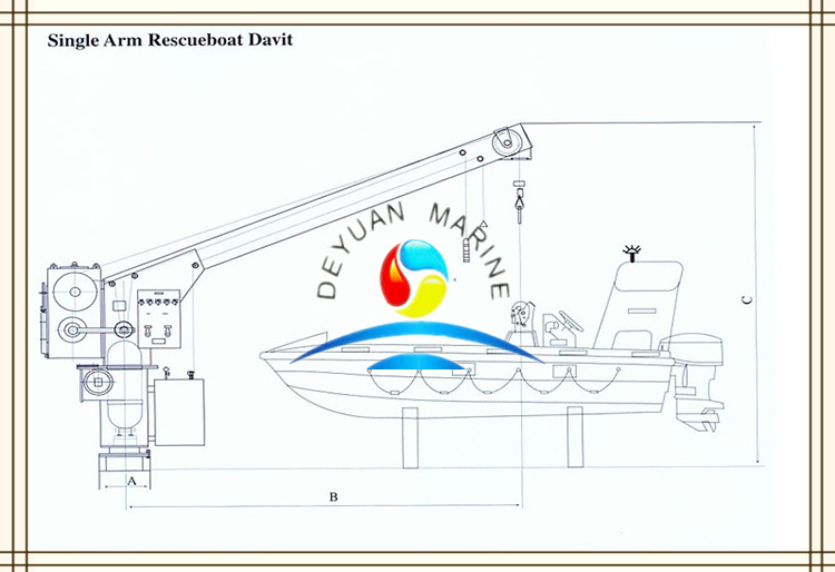 Single Arm Slewing Boat and Raft Davit Rescue Boat Davit with Hydraulic ...